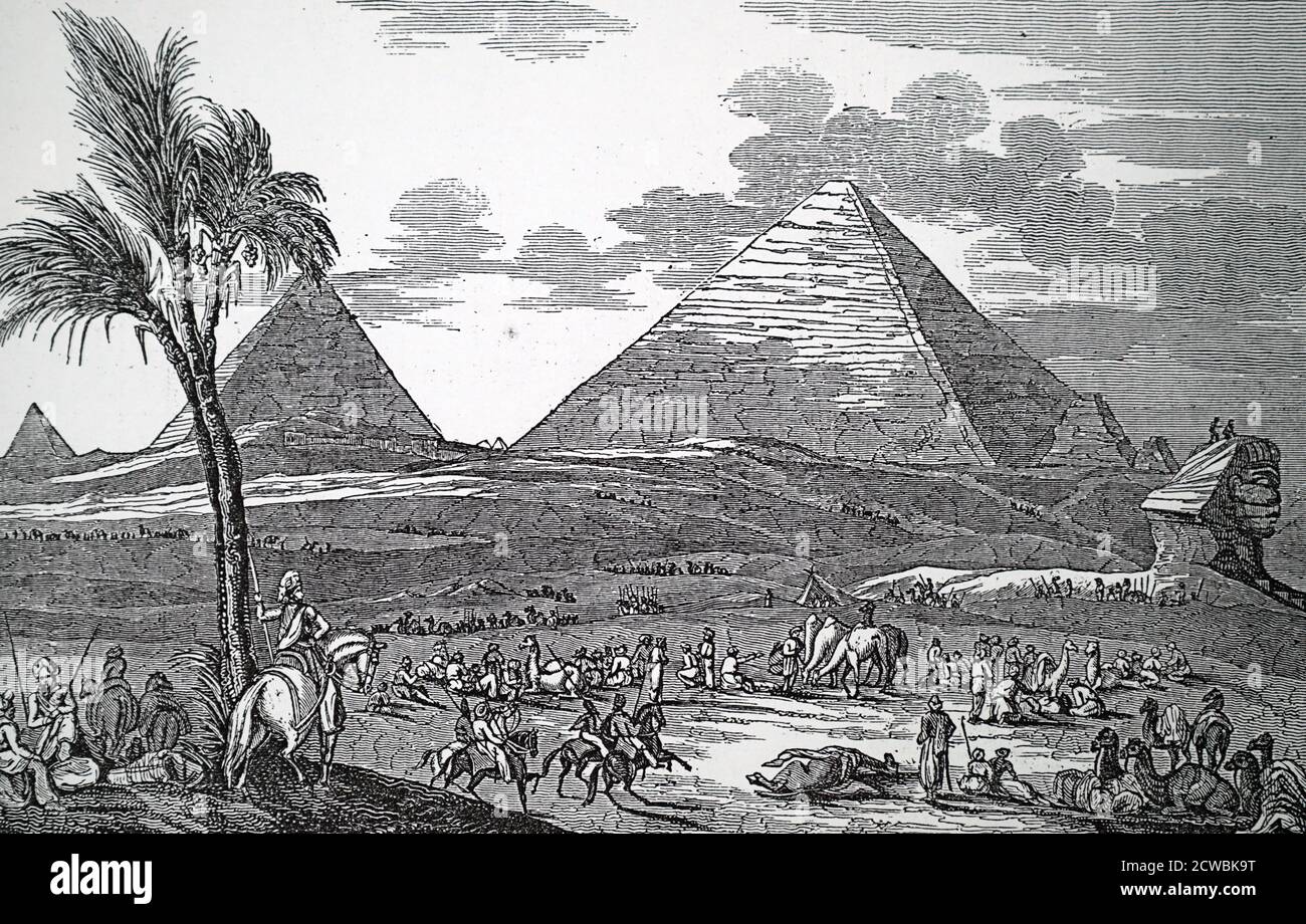 Woodcut engraving depicting the pyramids at Giza Stock Photo - Alamy