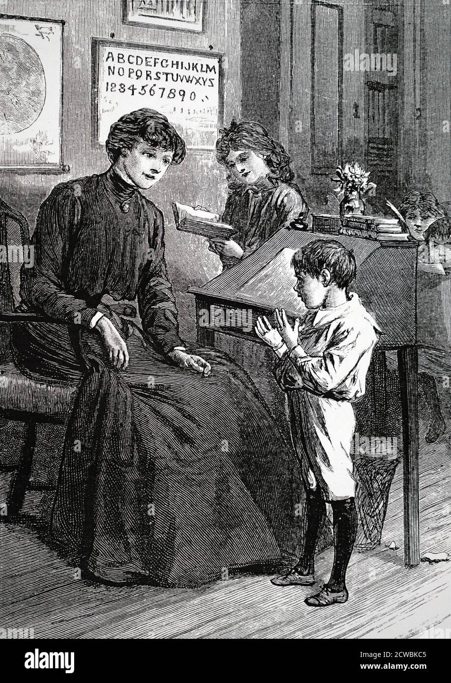 Engraving depicting a young boy counting on his fingers Stock Photo - Alamy