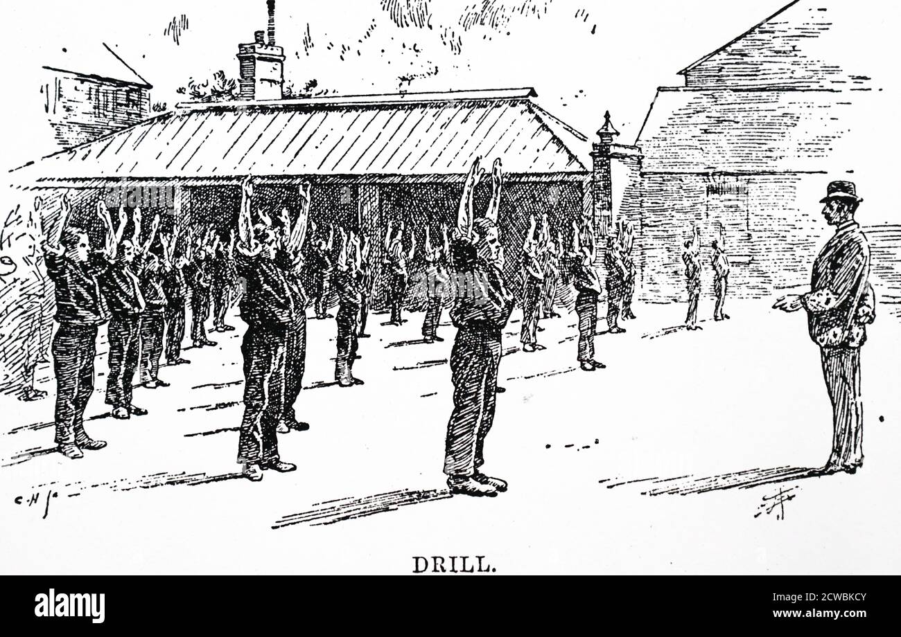 Engraving depicting boys participating in physical education at Truant ...