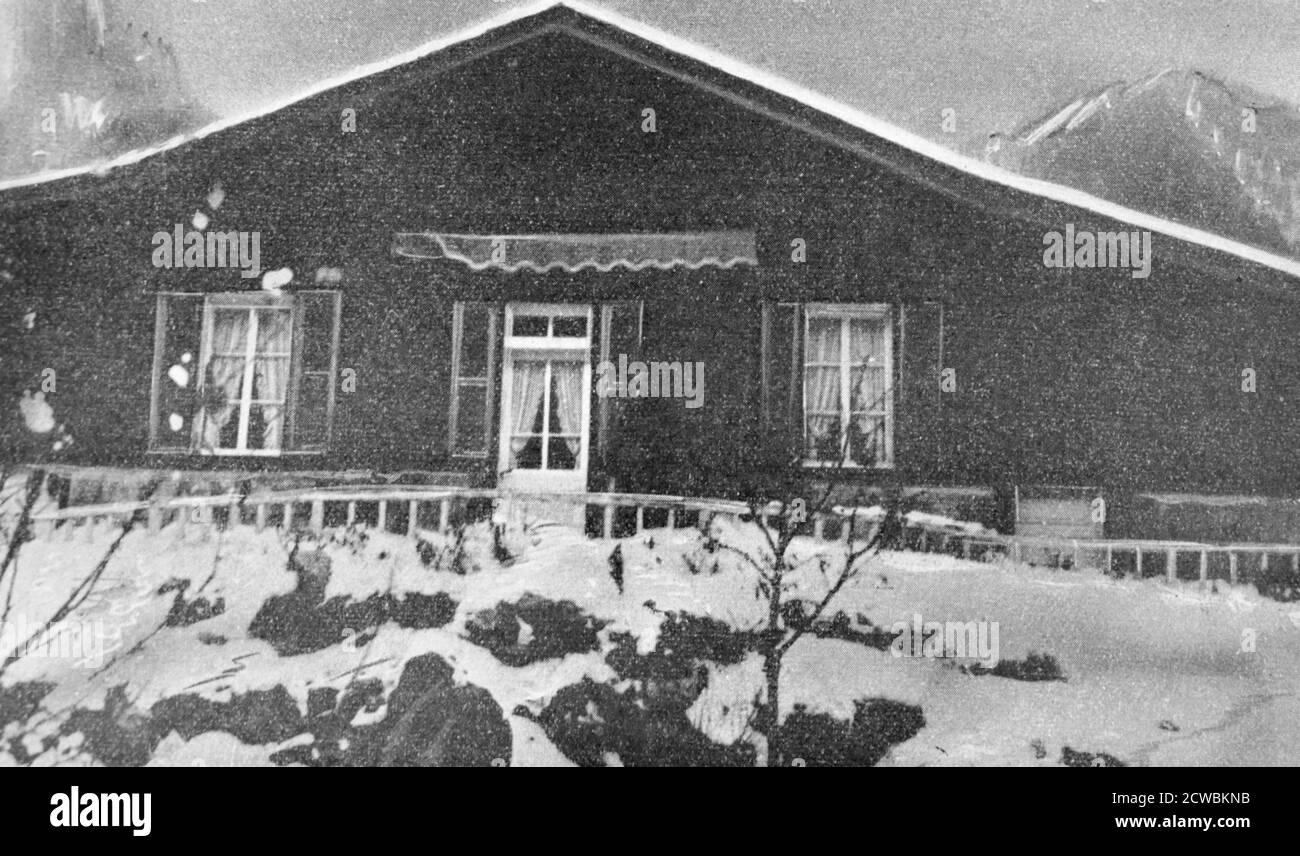 Black and white photo of the exterior of the house in Chamonix where ...