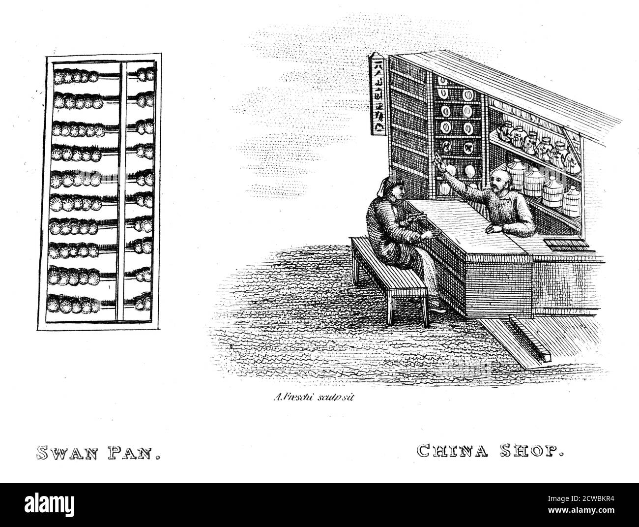 Engraving depicting a Chinese shop in London Stock Photo - Alamy