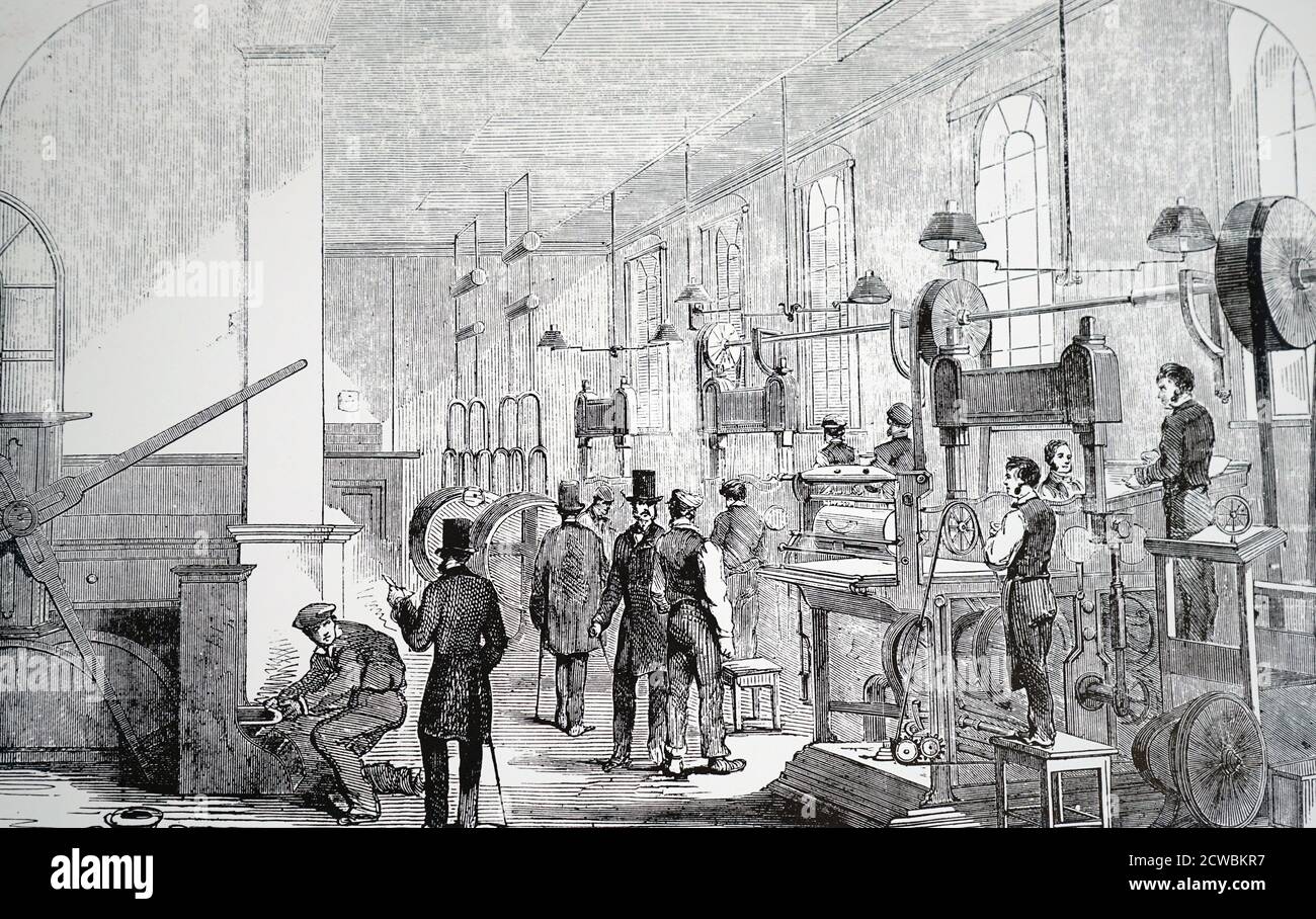 Engraving depicting the bank note printing room of the Bank of England ...