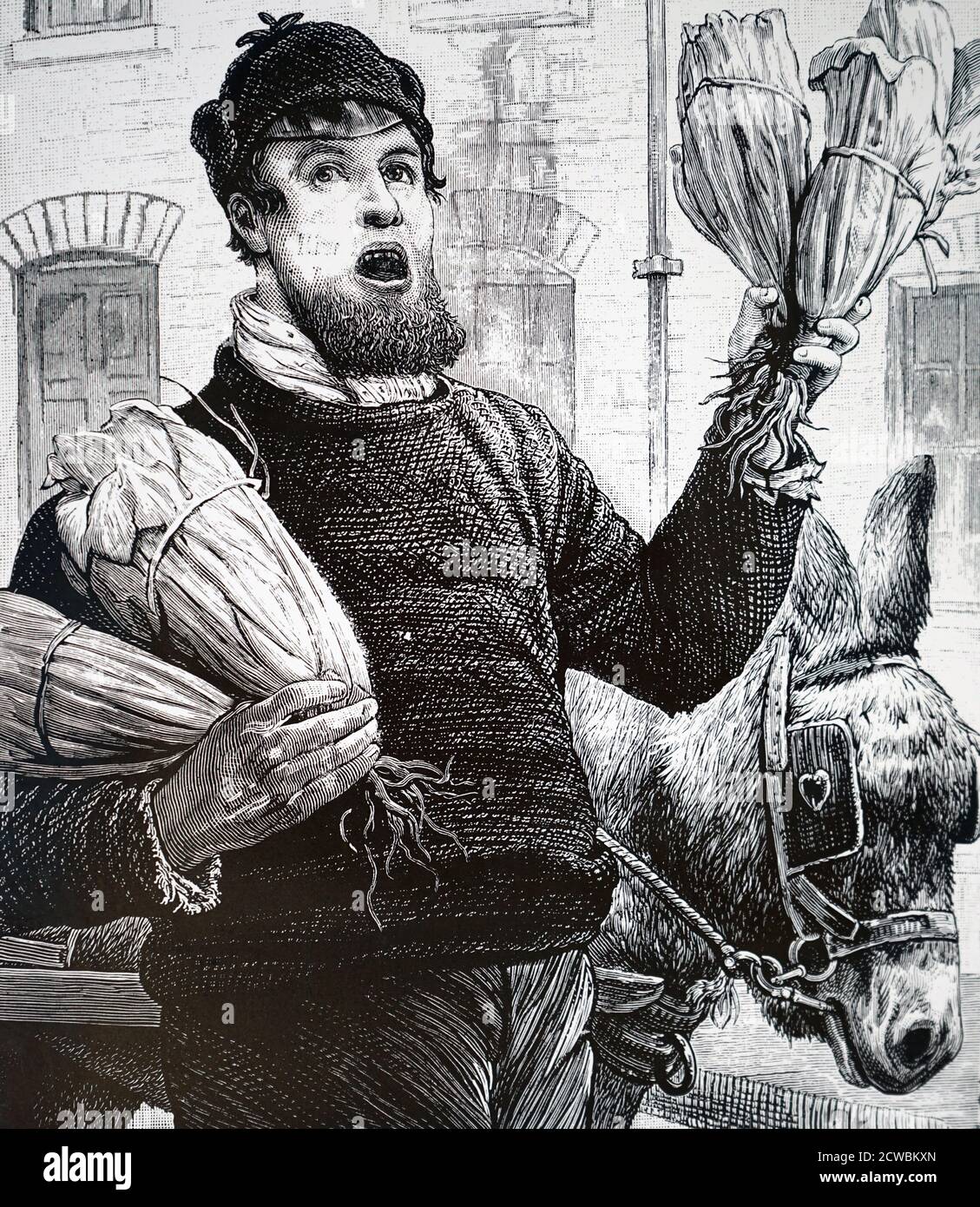 Engraving depicting a London costermonger selling Cos lettuce at two a ...