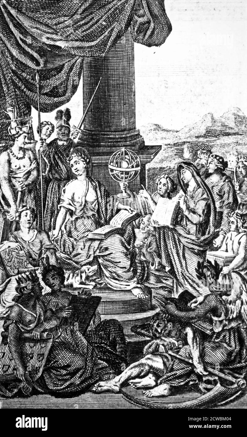 Engraving depicting an allegorical picture of Nature imparting learning ...