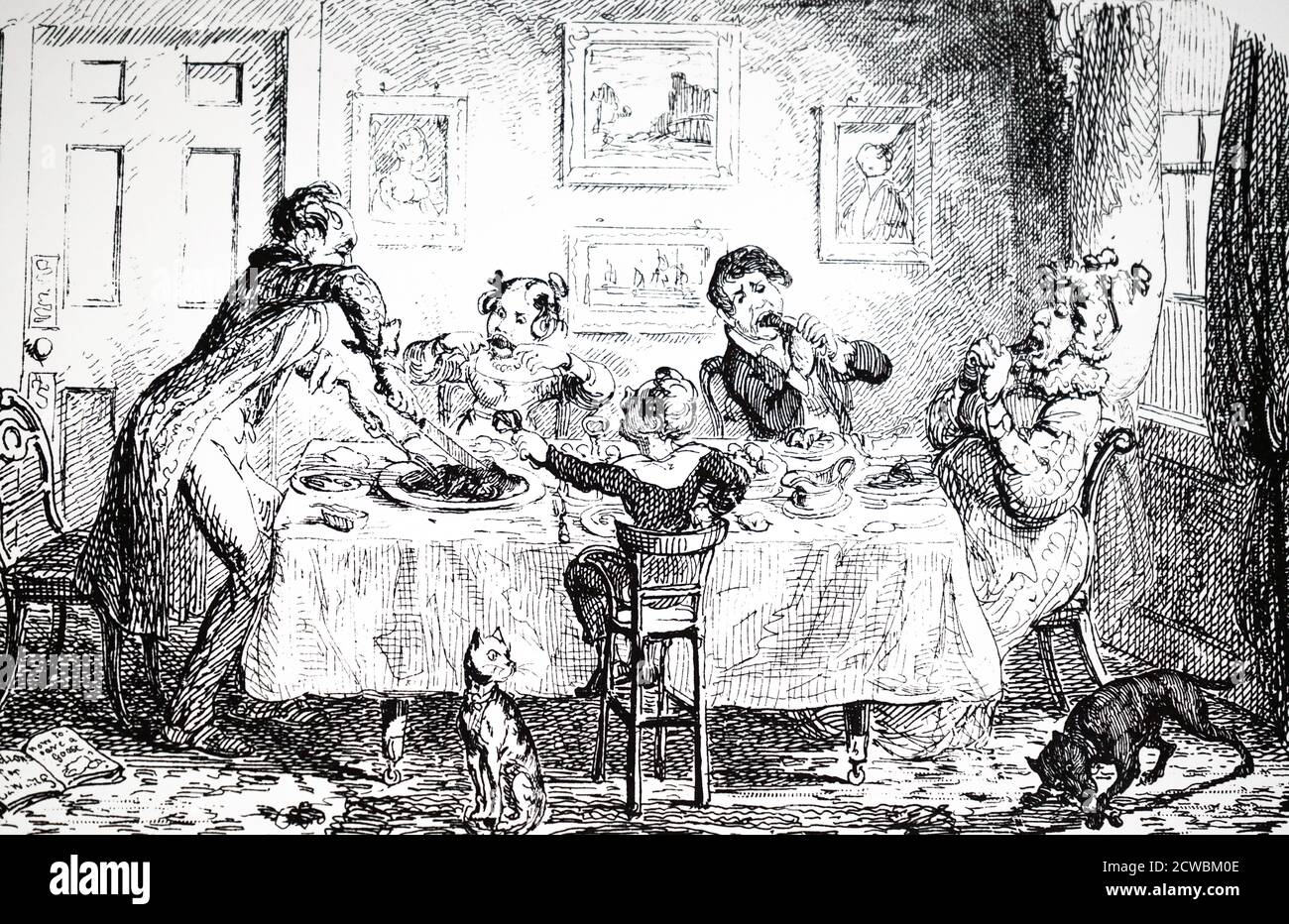 Cartoon depicting a chaotic breakfast table scene. Illustrated by ...