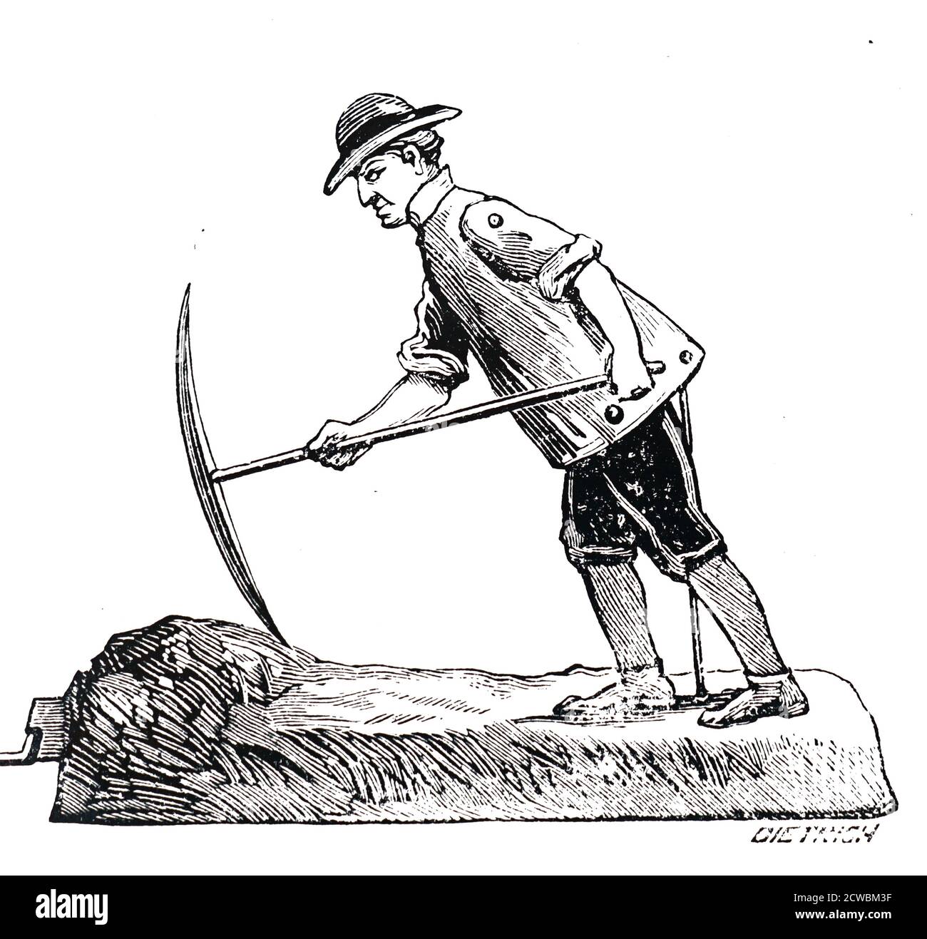 Engraving depicting a digger mechanical toy which was moved by a wound ...