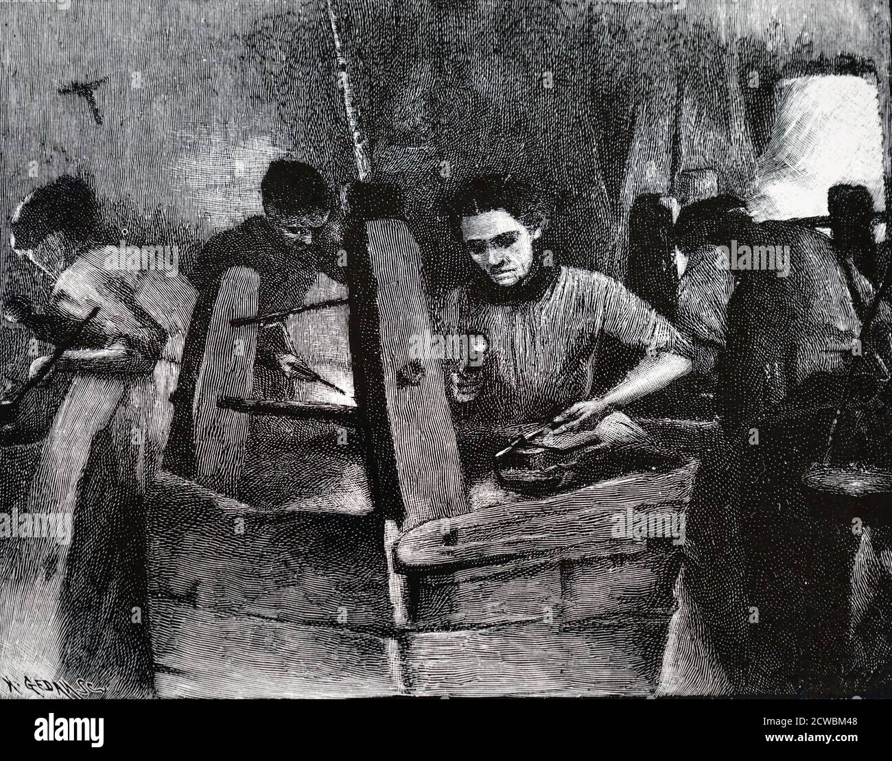 Engraving depicting the making of nails in the Dudley area of the Black ...