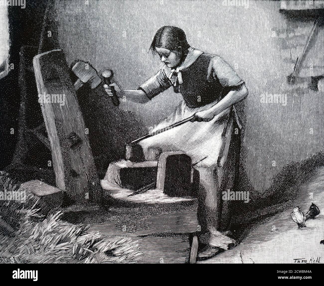 Engraving depicting the making of nails in the Dudley area of the Black ...