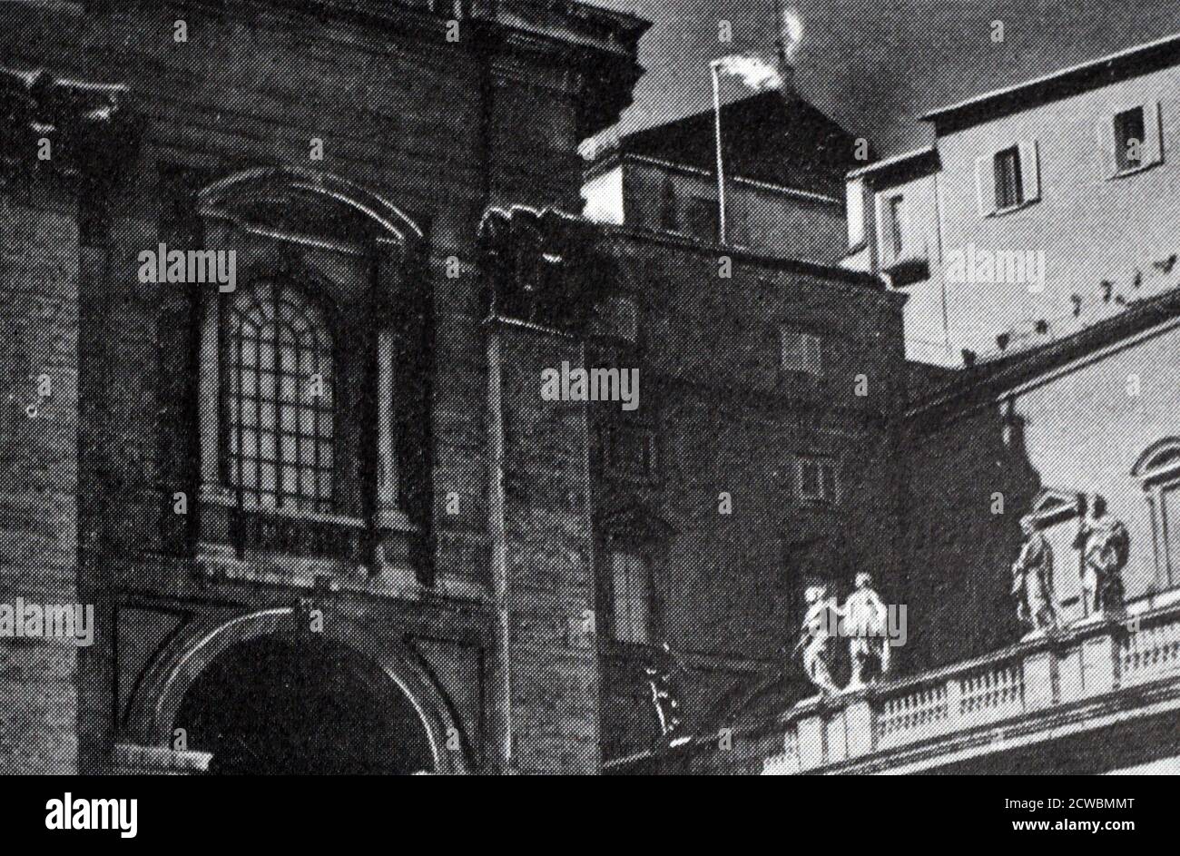 Black and white photograph of white smoke coming out of the chimney ...