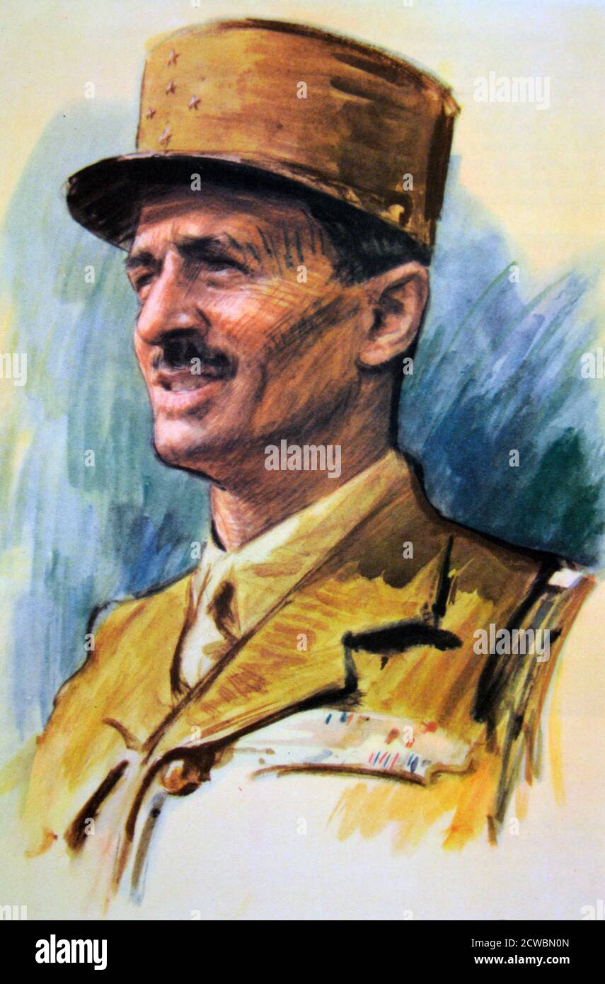 Coloured drawing from World War II (1939-1945); Portrait of French ...