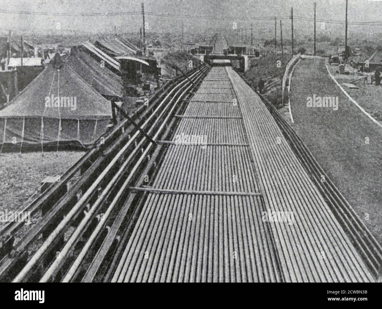 Black and white photograph of World War II (1939-1945) showing Operation Pluto, an operation by ...