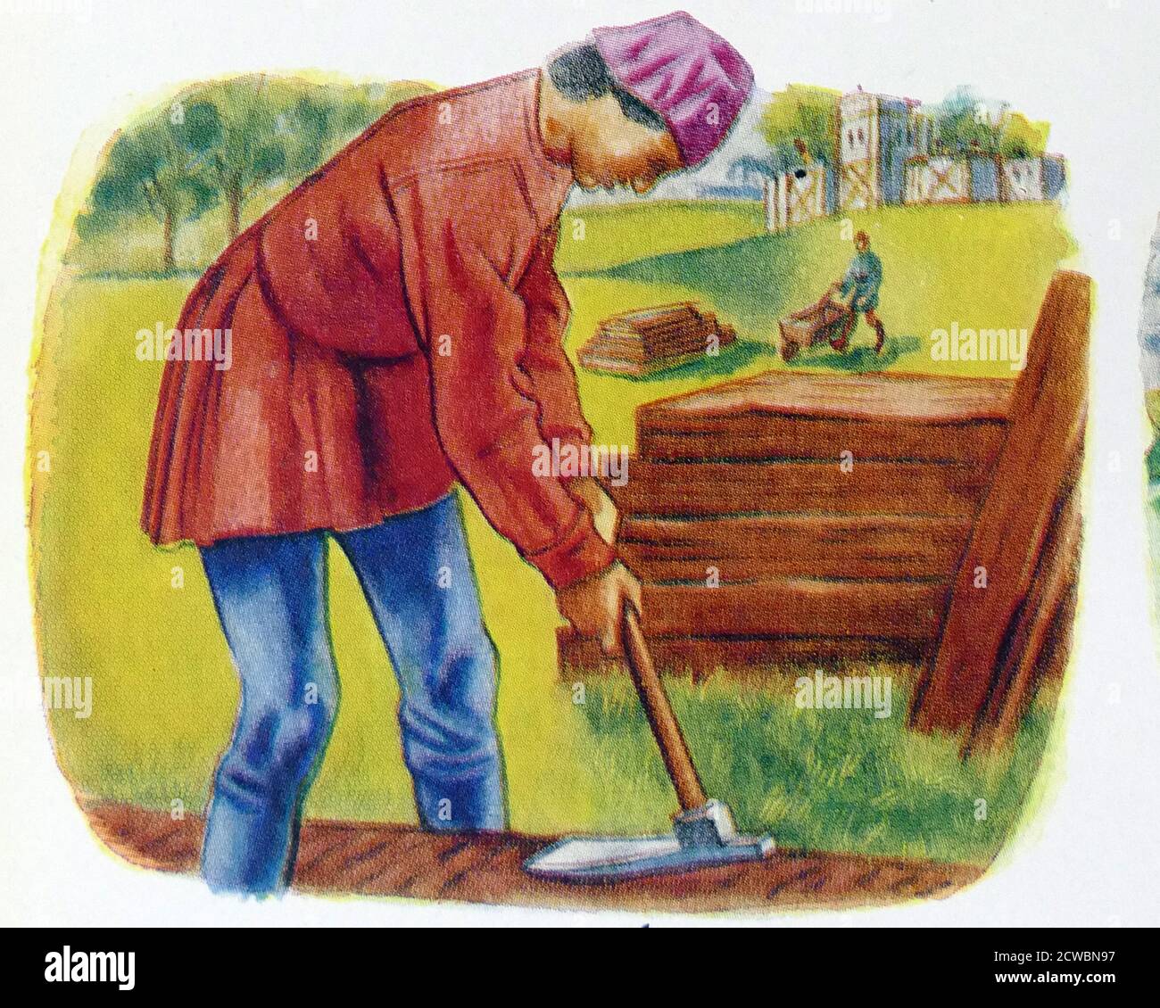 Illustration depicting a medieval English carpenter at work Stock Photo ...