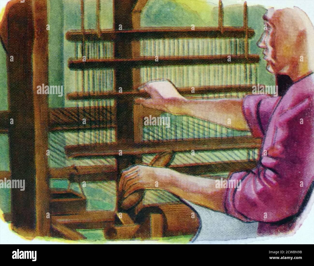 Illustration depicting a medieval English weaver, at work Stock Photo ...