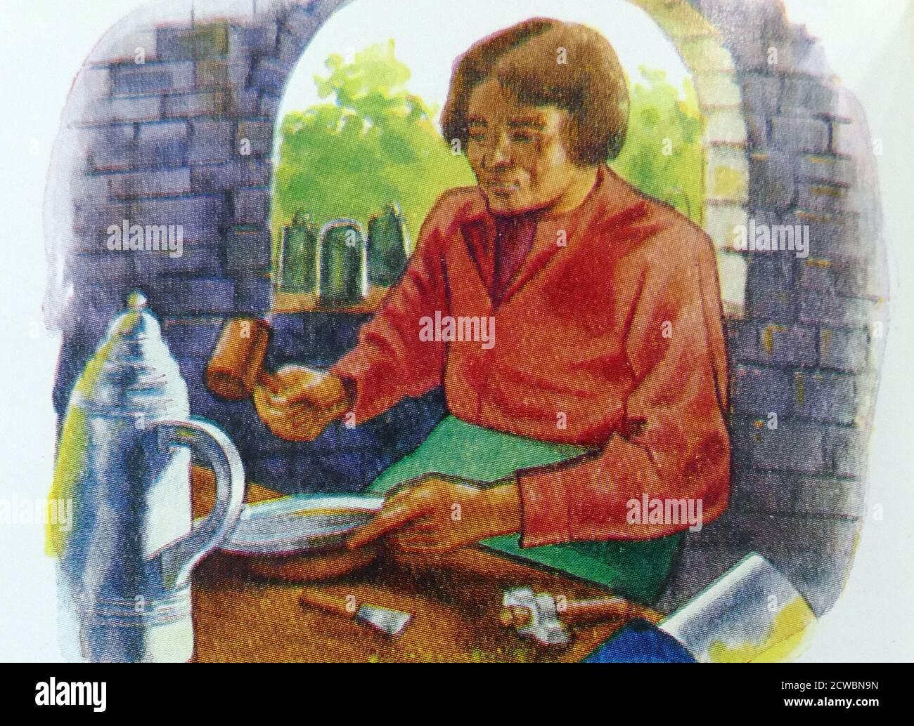 Illustration depicting a medieval English silversmith, at work Stock ...