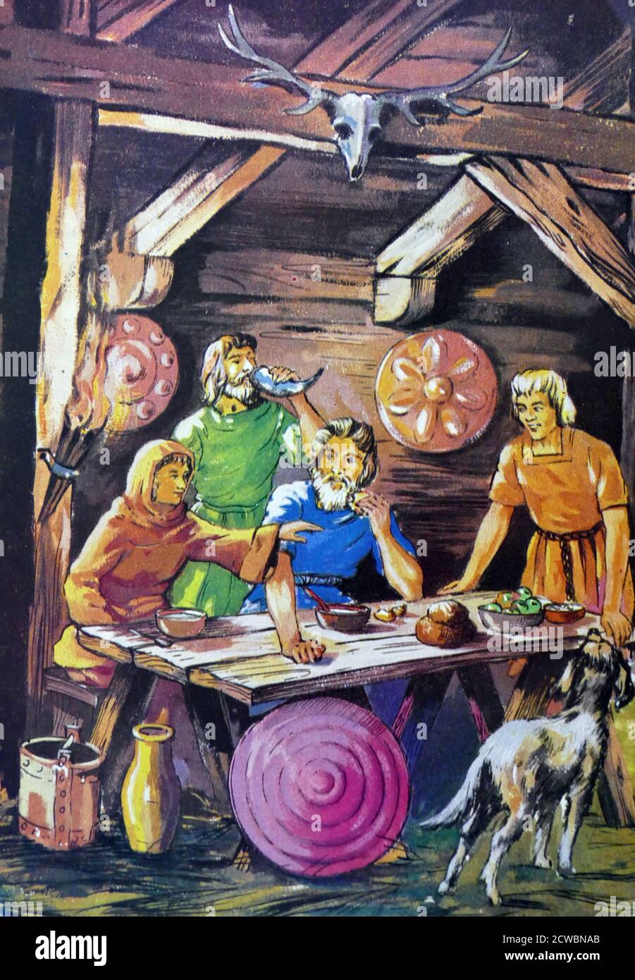 Illustration depicting a medieval English lord in his home. Circa 11th ...