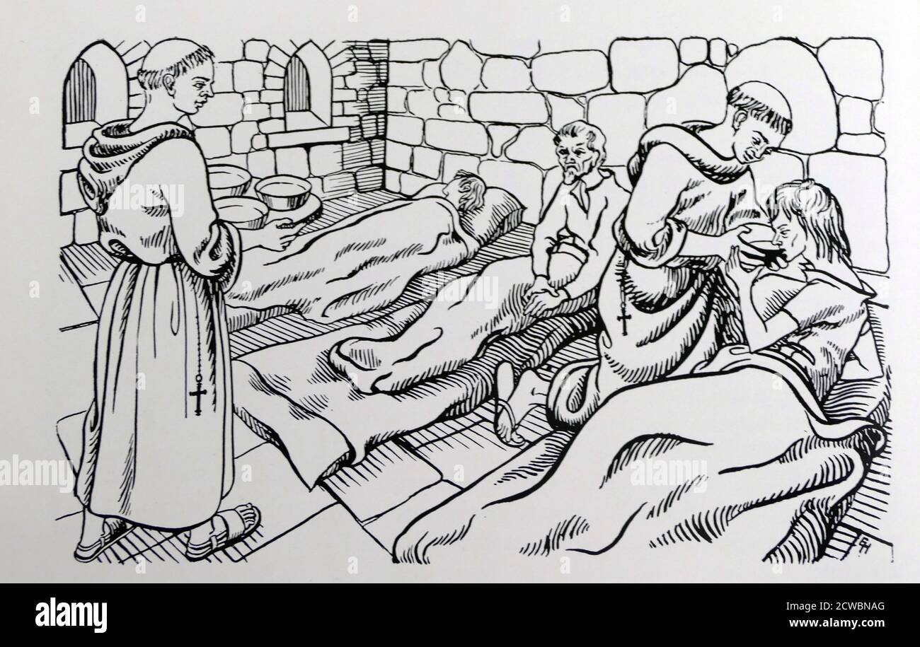 Illustration depicting a medieval hospital run by monks. Following the ...