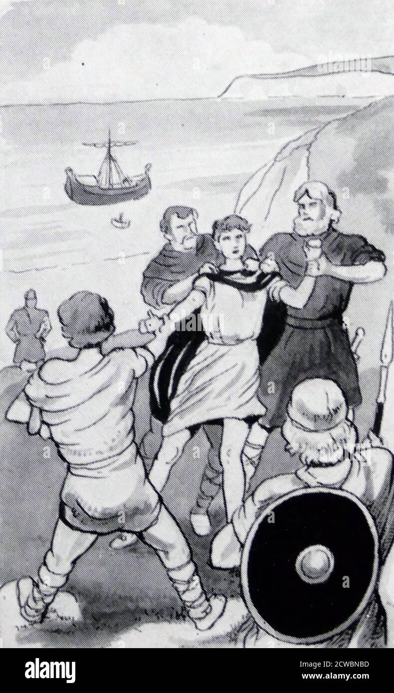 Illustration depicting Saint Patrick captured as a boy by Irish raiders ...