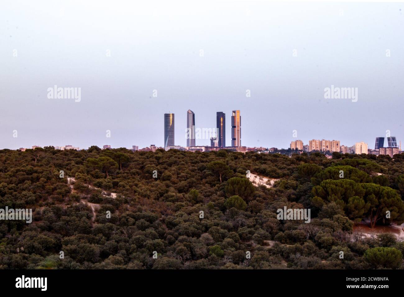 High angle shot of buildings of Madrid from El Pardo, Spain Stock Photo ...
