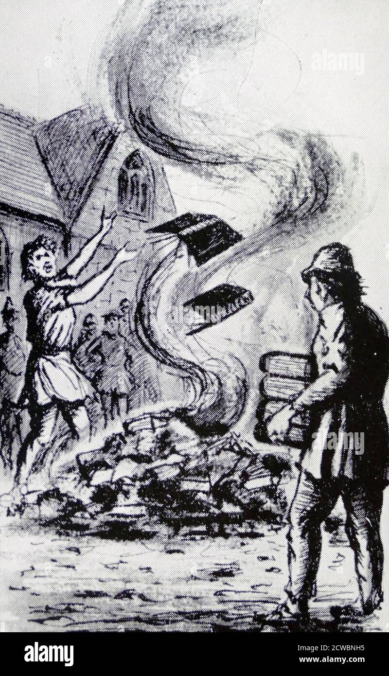 Illustration showing the burning of the Tyndale Bible by William ...