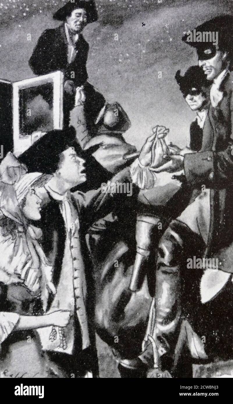 Illustration showing 18th century highwaymen robbing a stagecoach Stock ...