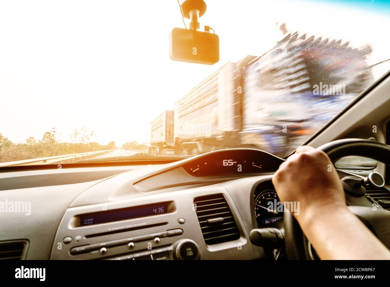 Safe drive, speed control and security distance on the road, driving ...