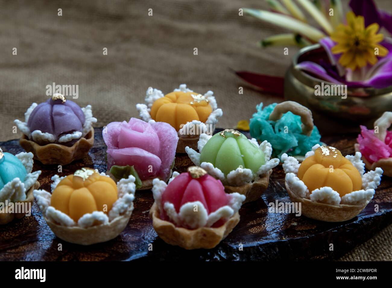 A variety of elegantly beautiful Thai Desserts (Khanom Wan Thai ...