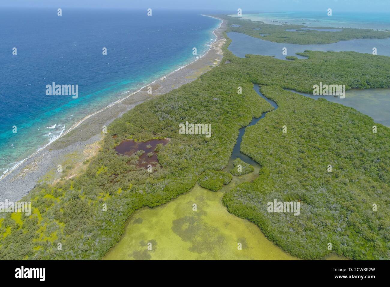 Aerial view of Caribbean island in Los Roques National Park in ...