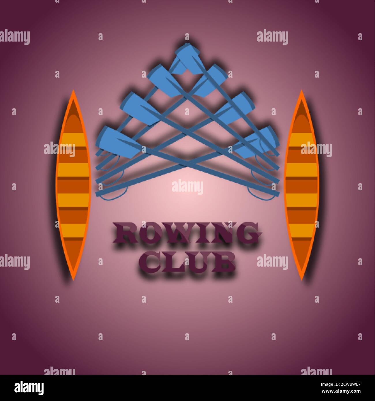 Two yellow rowboats and eight blue oars. Emblem with the text Rowing ...