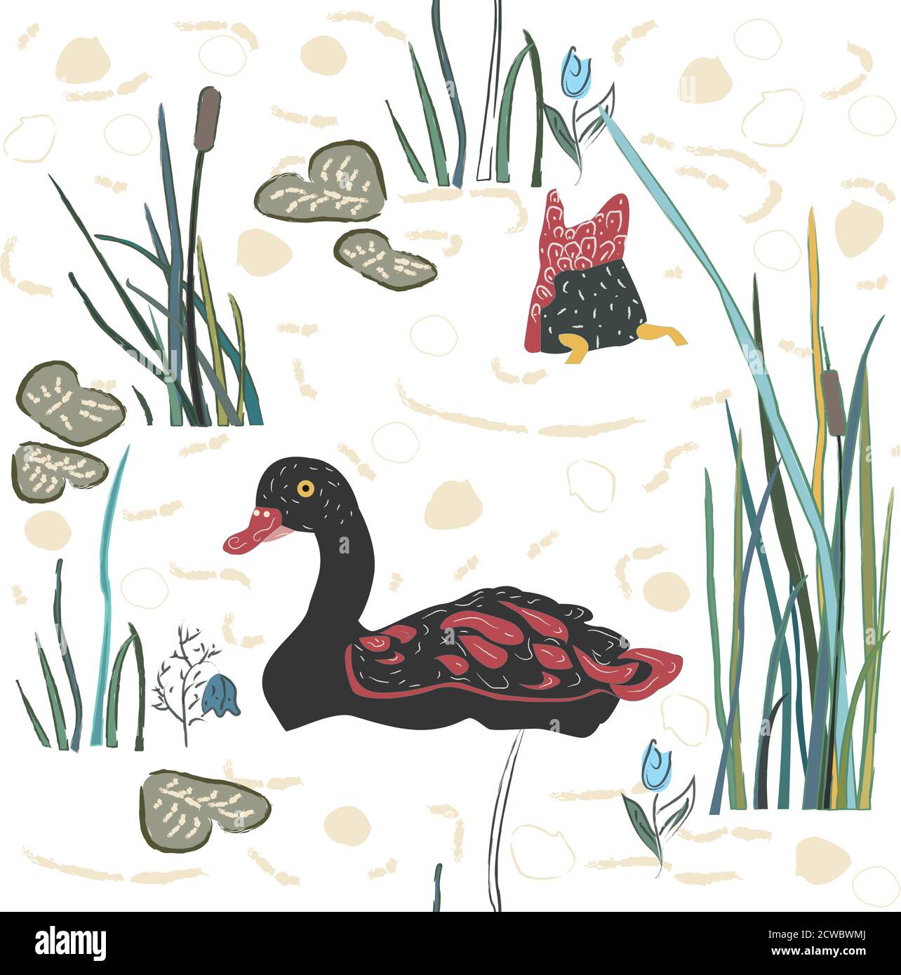 Duck Bird Seamless Pattern. Ducks on the lake. Vector Illustration ...