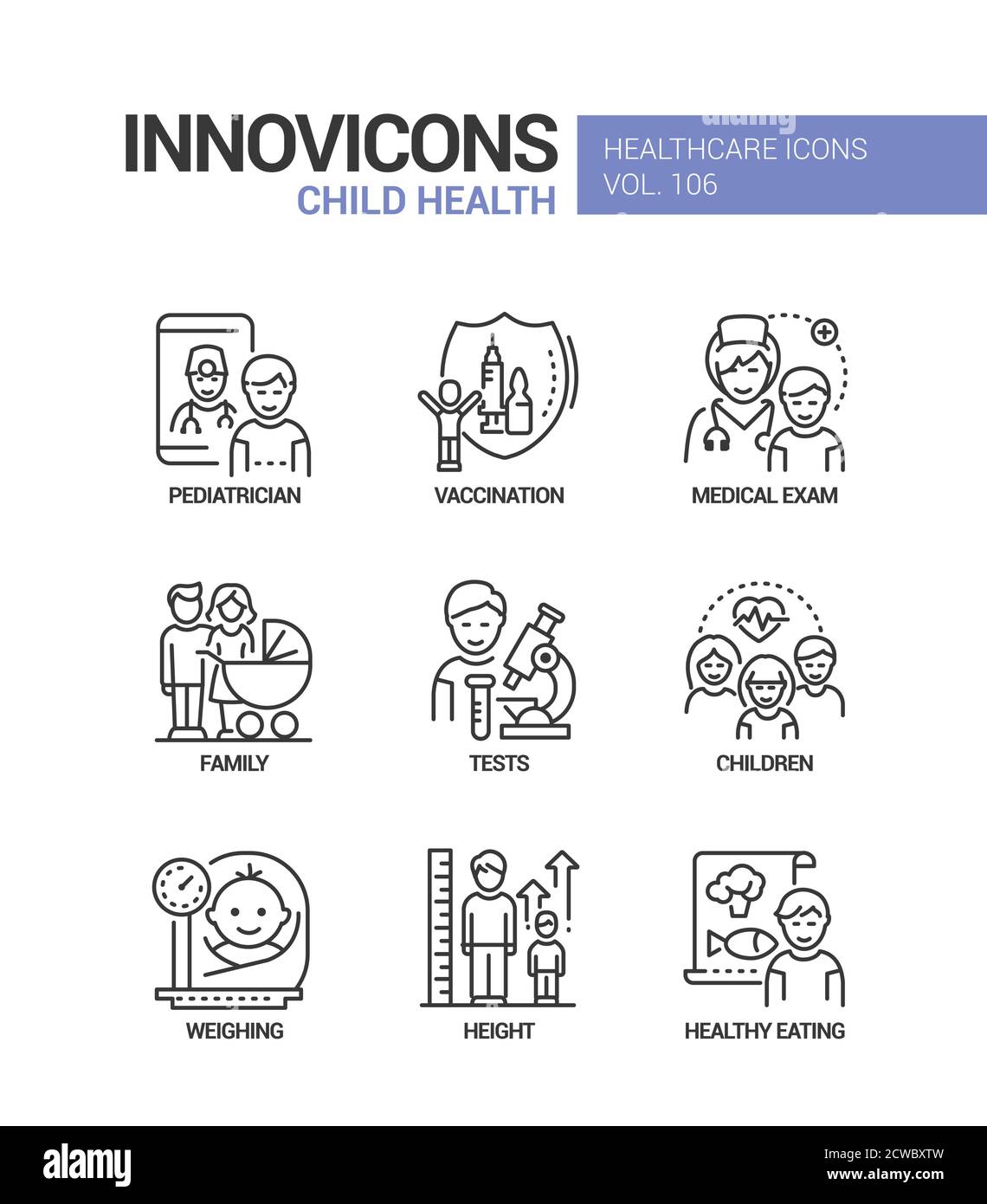 Child health - vector line design style icons set Stock Vector Image ...