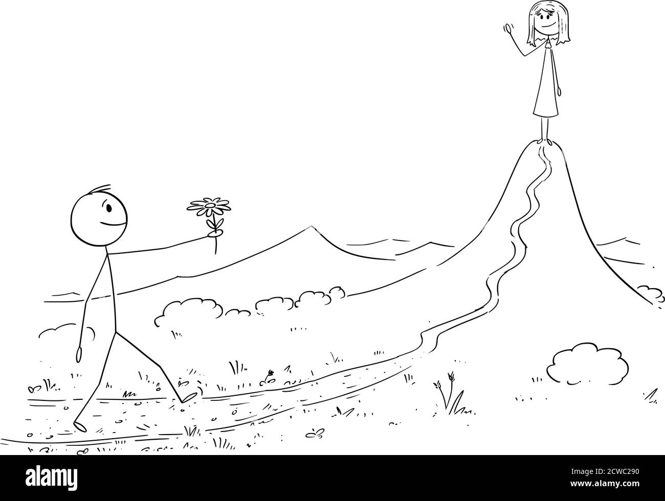 Vector cartoon stick figure drawing conceptual illustration of man in ...