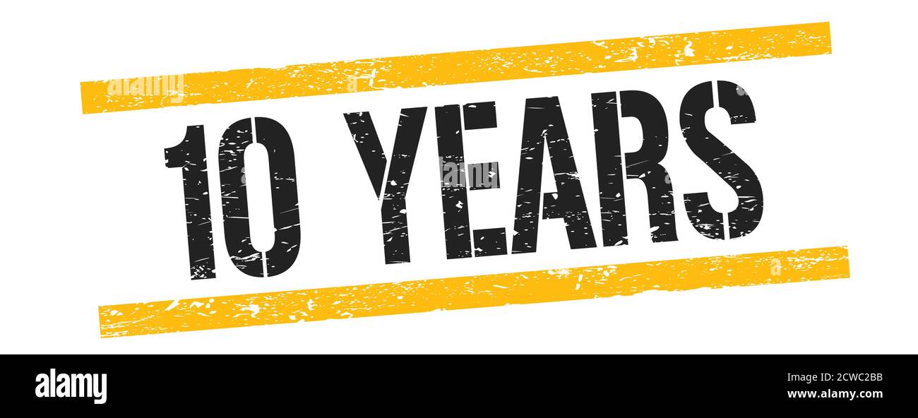 10 YEARS text on black yellow grungy lines stamp sign Stock Photo - Alamy
