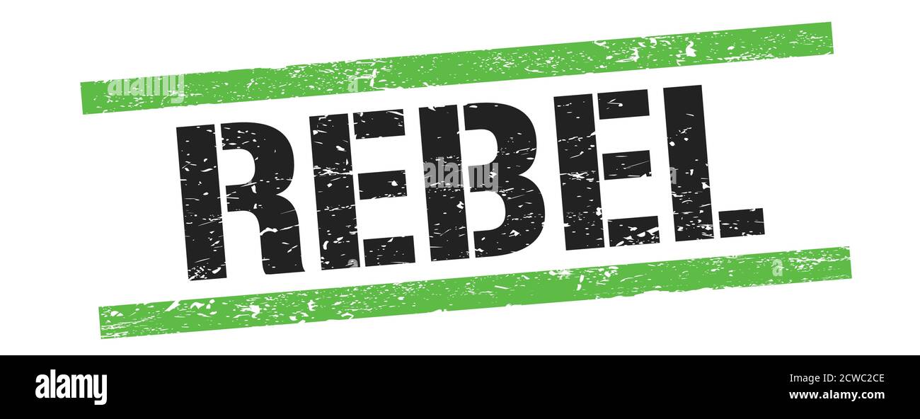 REBEL text on black green grungy lines stamp sign Stock Photo - Alamy