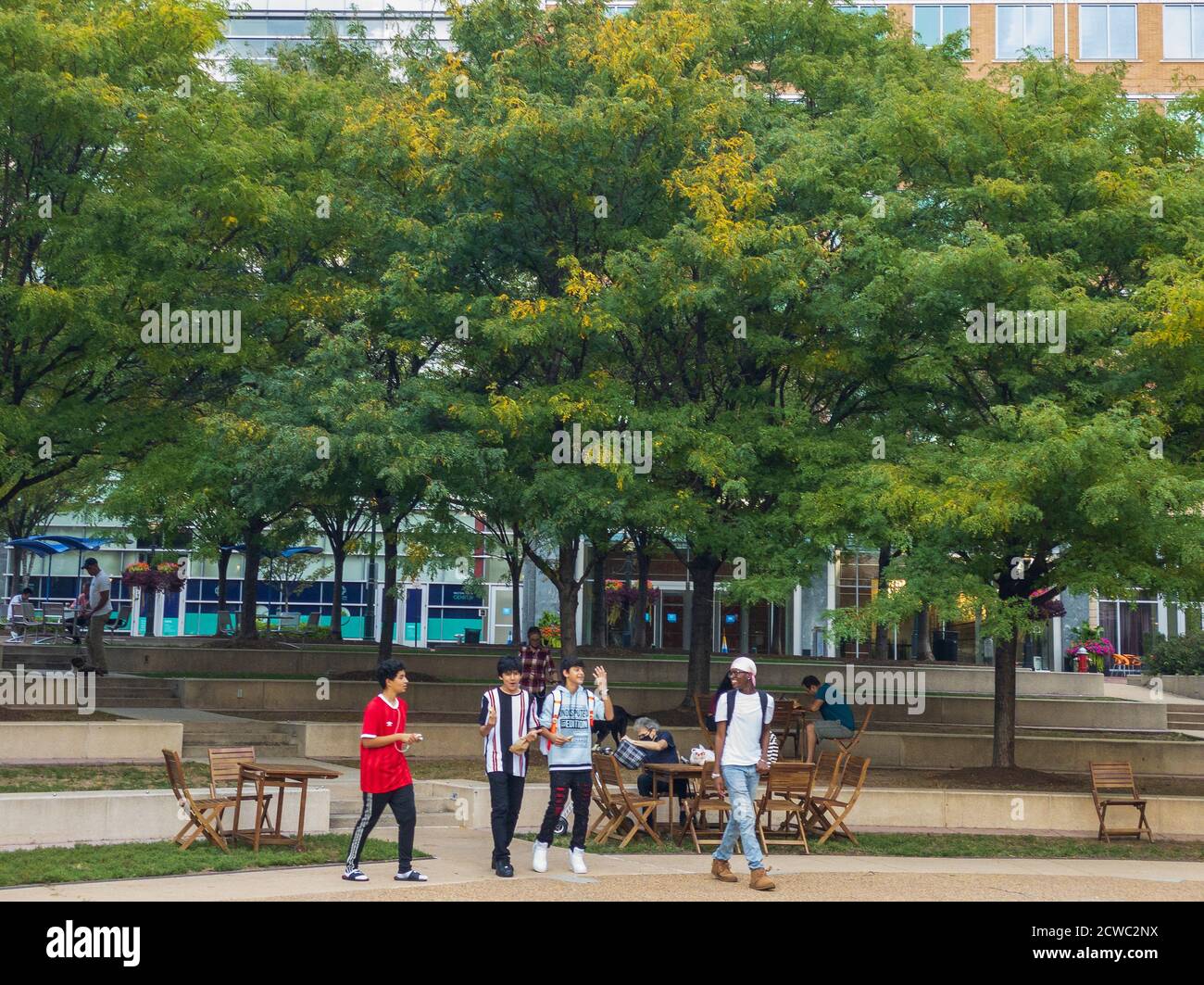 Reston VA, USA -- Sept 28, 2020. Wide angle photo of a group of diverse ...
