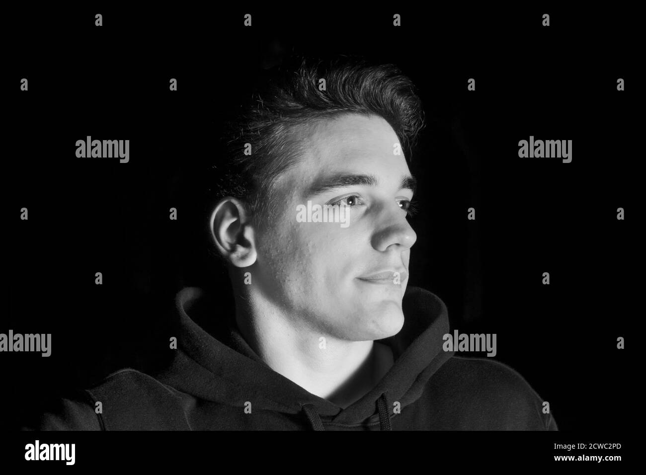 Sideway portrait of a guy. (Blcak and White Stock Photo - Alamy