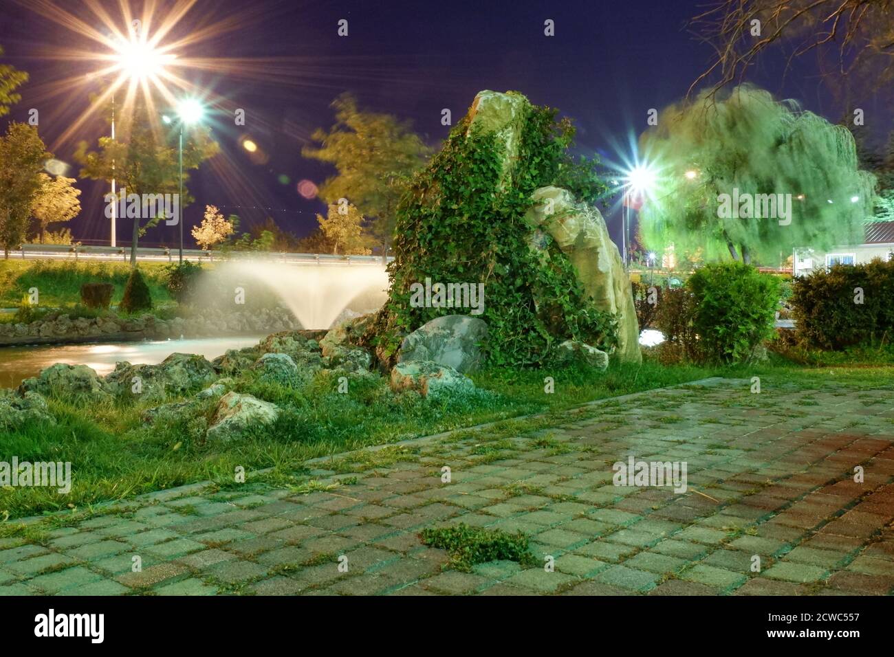 Stones in the park at night with long exposure Stock Photo - Alamy