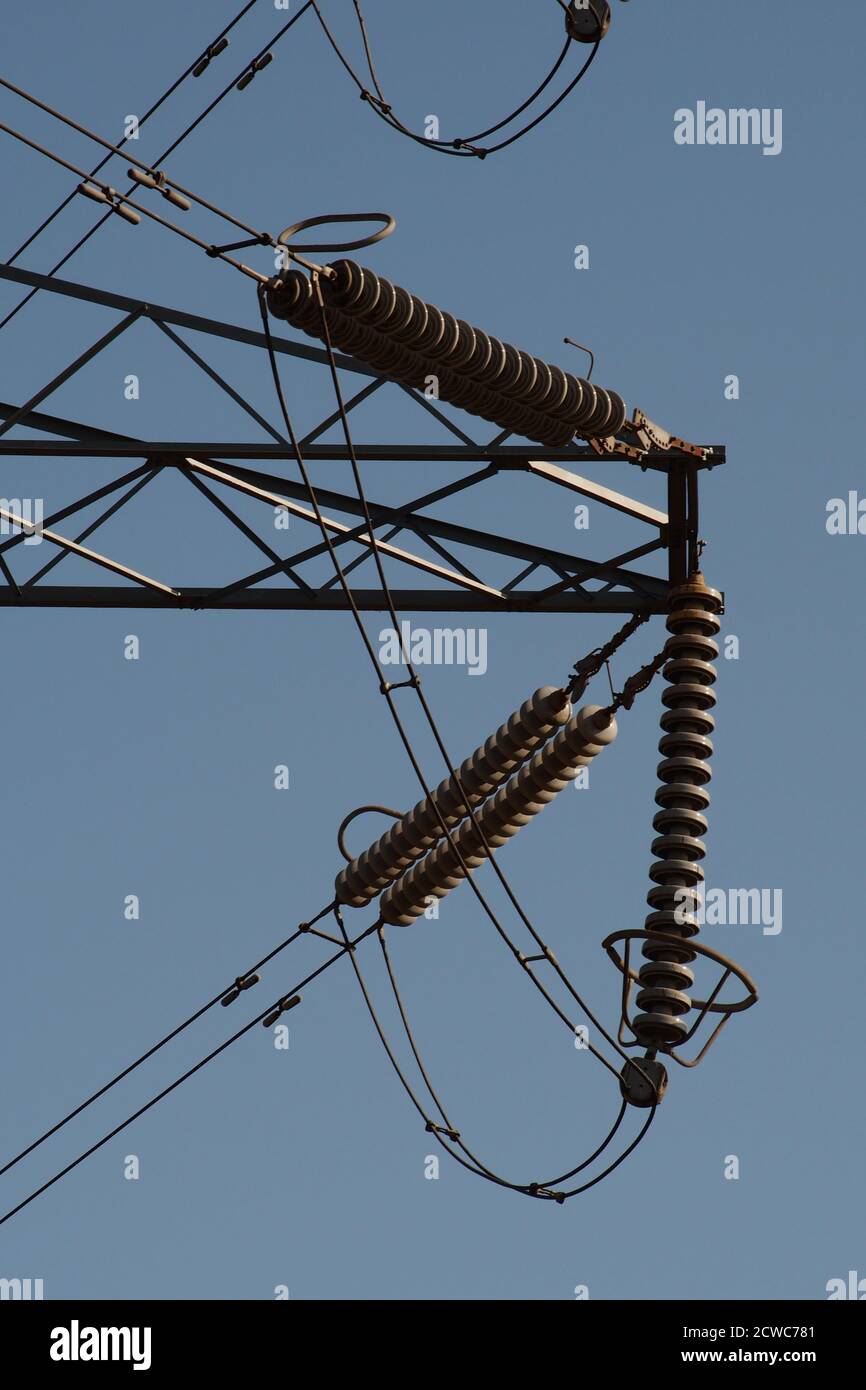 A close up view of parts of a transmission tower, electricity pylon ...