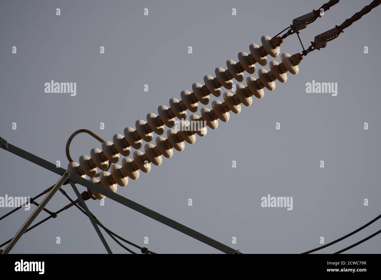 A close up view of parts of a transmission tower, electricity pylon ...