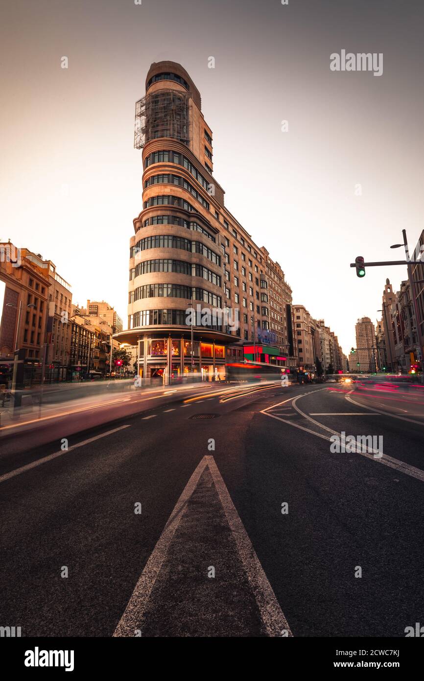 Look at the Gran Via (Main Street) of Madrid with its iconical theatres ...