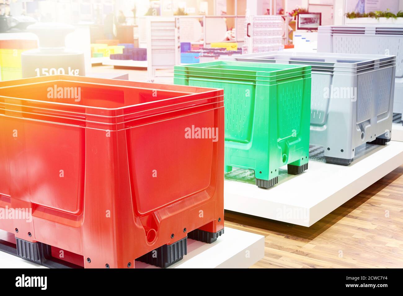 Color plastic tools boxes in hardware store Stock Photo - Alamy