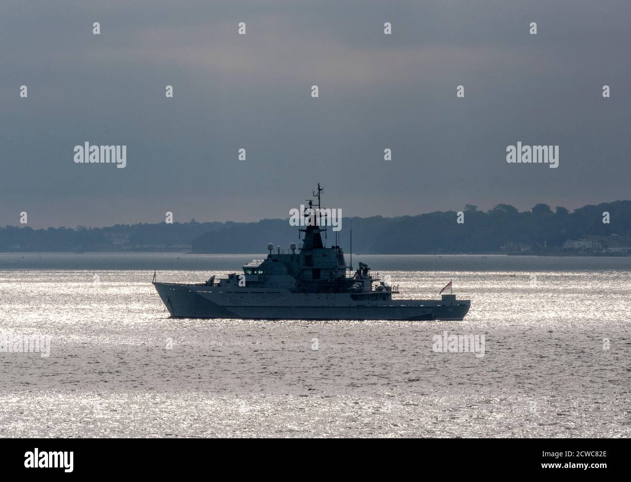 HMS Mersey royal navy river class patrol vessel at anchor off of the ...