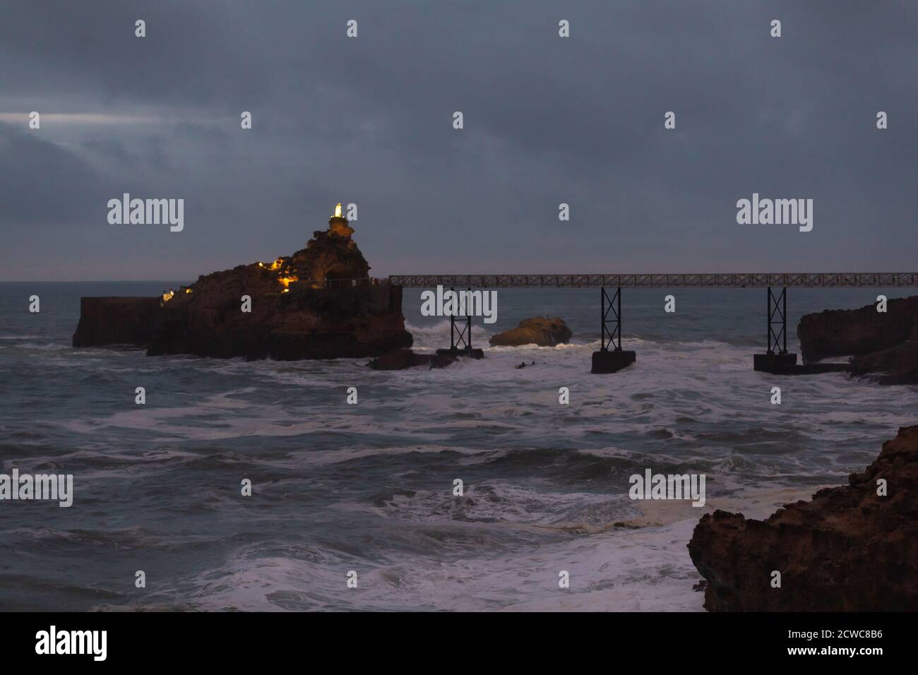 Biarritz coastline with the moving sea hitting the capital of the ...