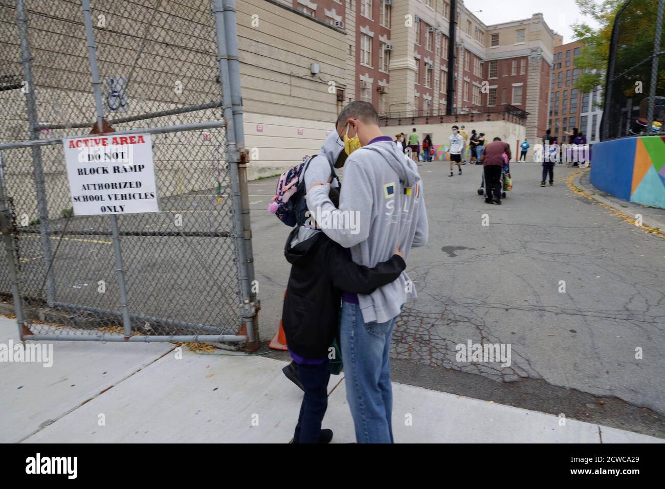 Manhattan, New York, USA. 29th Sep, 2020. Students hug Music Teacher ...