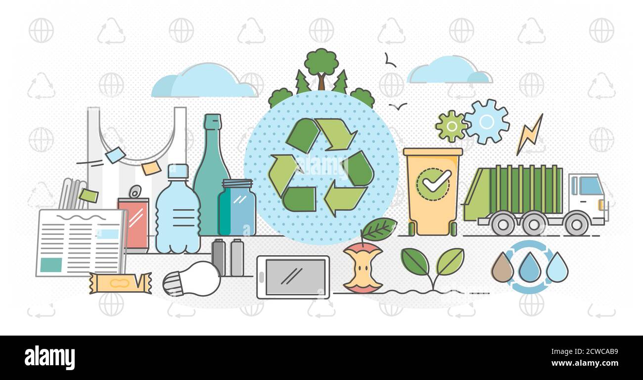 Recycle outline concept flat vector illustration.Products packaging ...