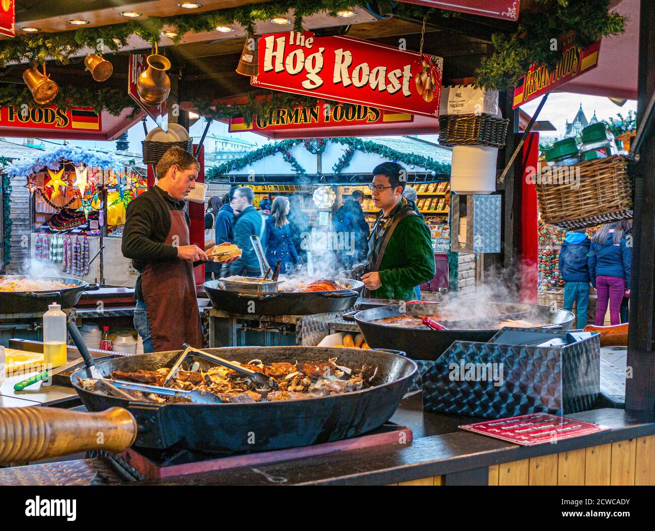 German Christmas market South Bank London Hot Steaming Winter Street ...