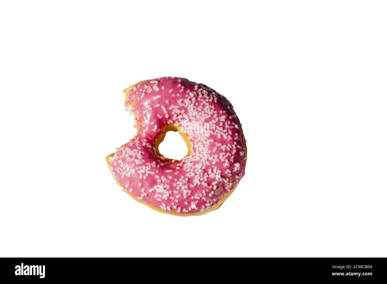Close up view of bitten donut on white background isolated. Food and ...