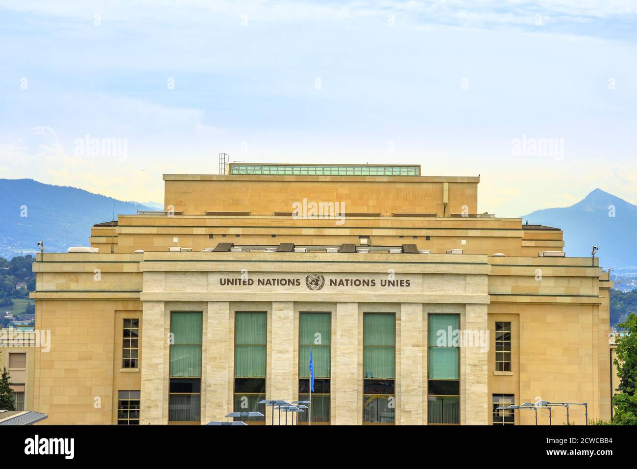 Geneva, Switzerland - Aug 16, 2020: aerial view of United Nations ...
