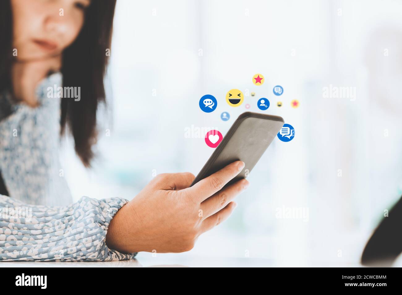 Hand using smart phone with Social media concept Stock Photo - Alamy
