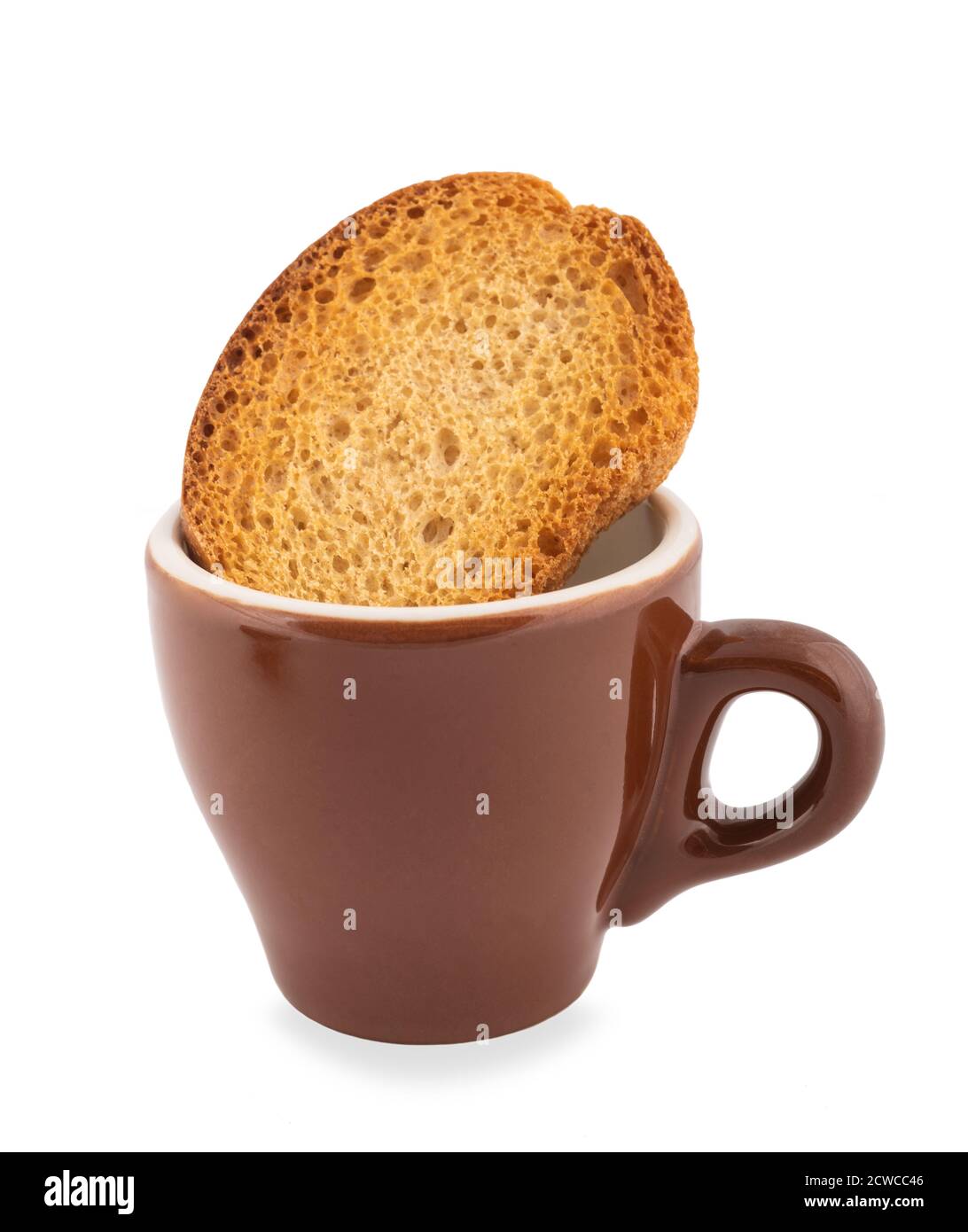 Coffee cup with rusk isolated on white background Stock Photo - Alamy