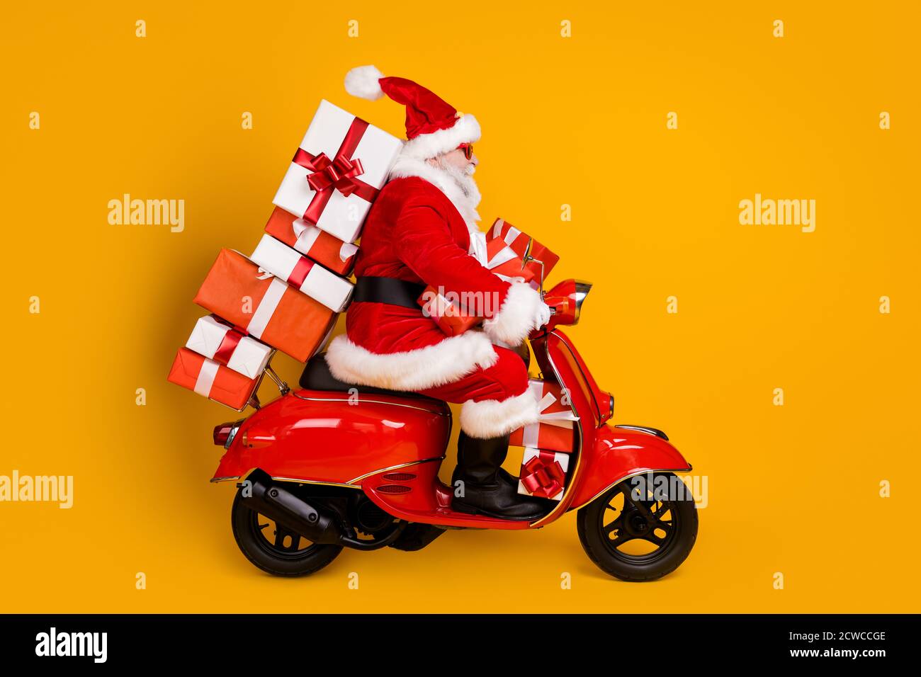 Profile side view of his he nice funny white-haired Santa St Nicholas ...